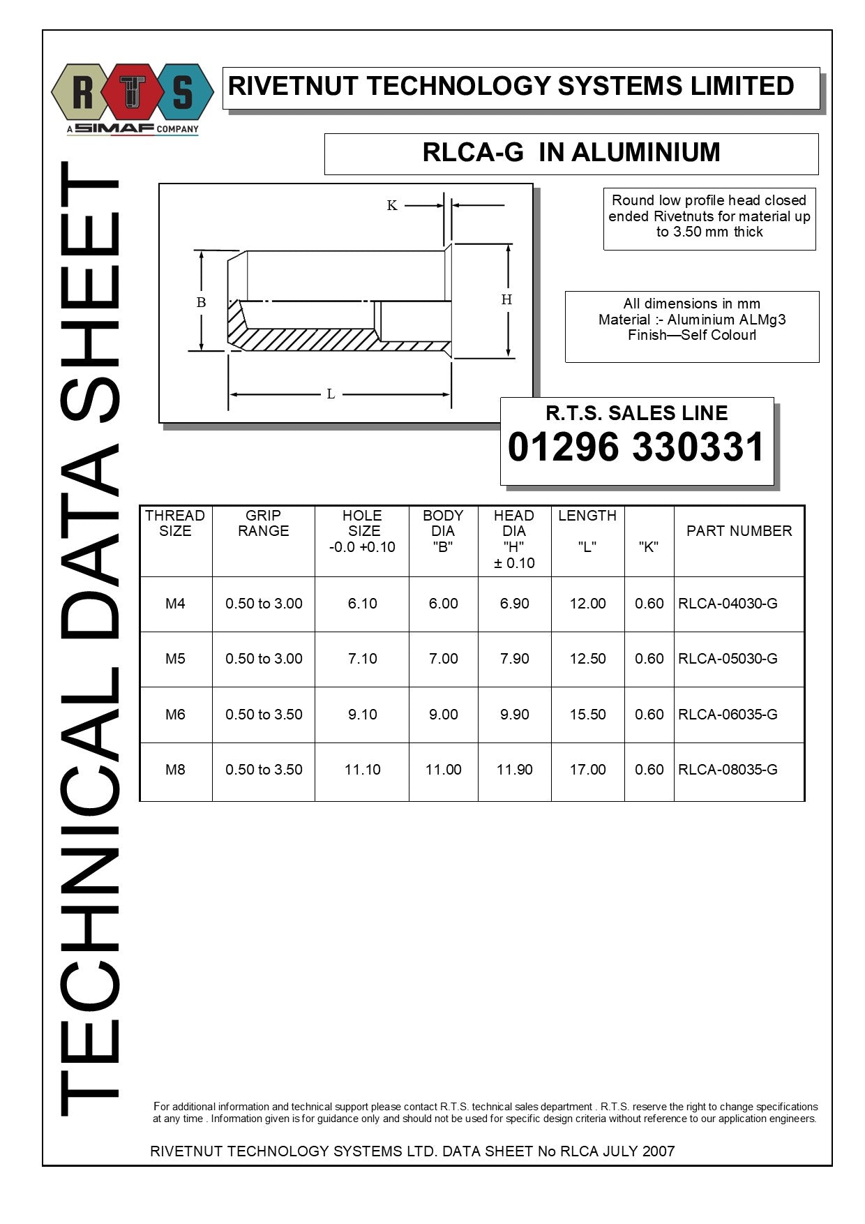 RLCA-G Aluminium Closed End Low Profile Round Rivetnut - RTS – Rivetnut ...